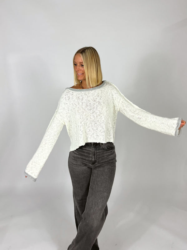 Textured Contrast Edge Sweater - ShopFringeClothing.com